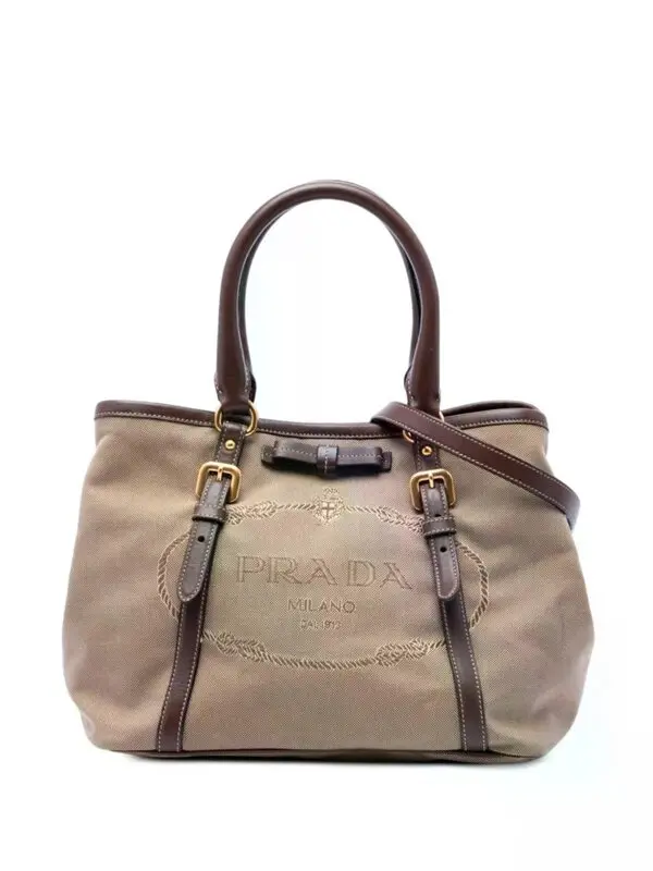 Prada 2000-2012 Canvas Canapa Logo Bow Satchel - Neutrals