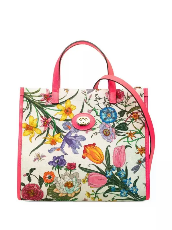 Gucci Canvas Flora Satchel - White