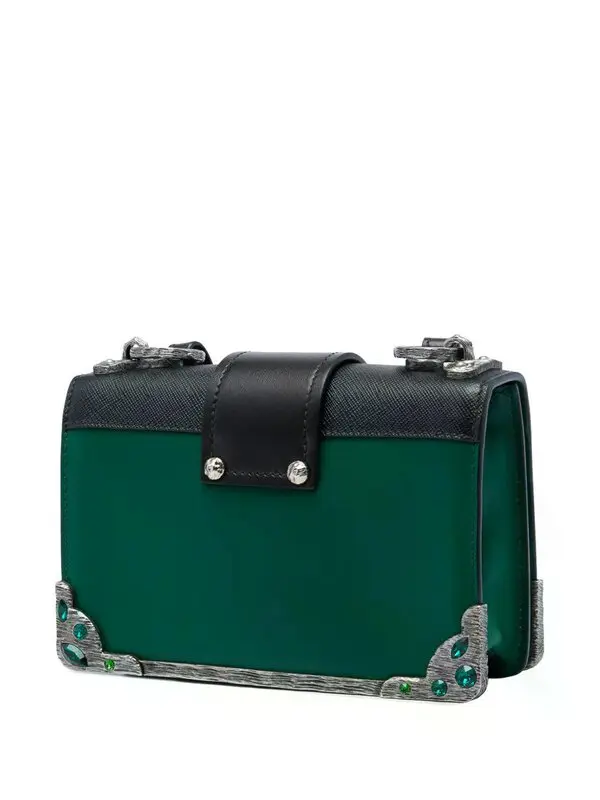 Prada Saffiano Trimmed City Calf Crystal Cahier Crossbody Bag - Black