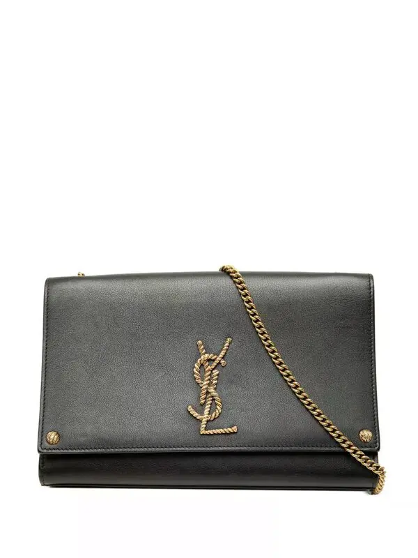 Saint Laurent 2016 Medium Smooth Calfskin Braided Monogram Kate Crossbody Bag - Black