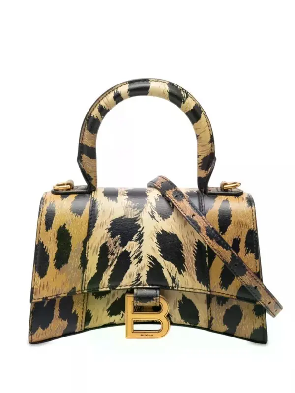 Balenciaga 2020-2026 Calfskin Leopard Print Hourglass Top Handle Bag Xs Satchel - Brown