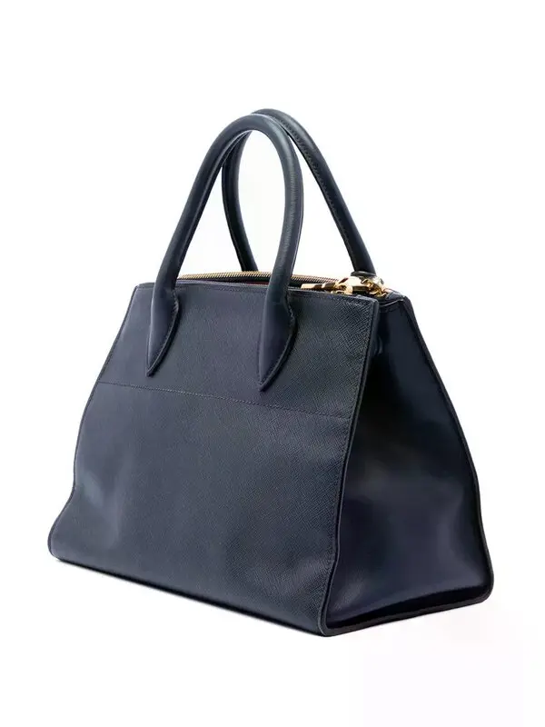 Prada City Calf Trimmed Saffiano Greche Paradigme Bag Satchel - Blue