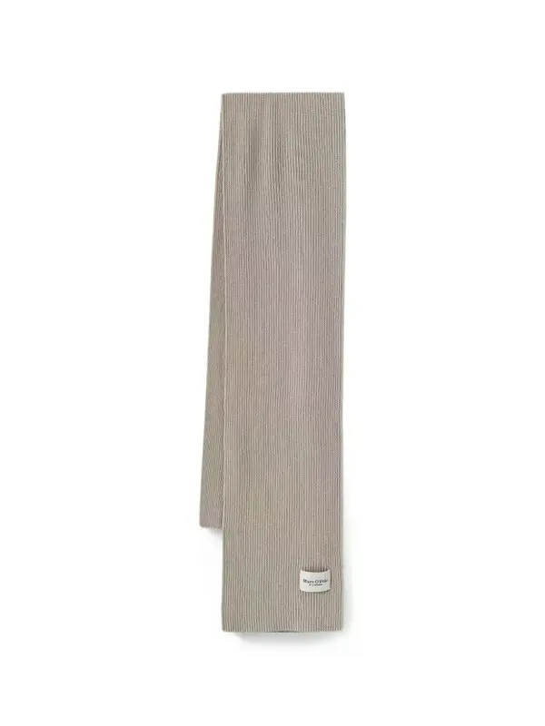 Marc O'polo Ribbed-knit Logo-patch Scarf - Neutrals