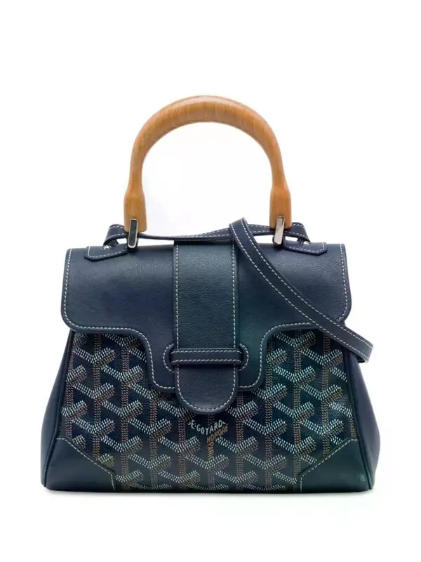 Goyard Structured Satchel With Wooden Top Handle - Blue