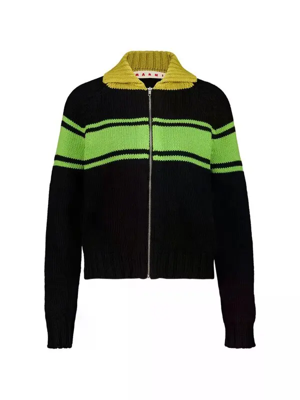 Marni Striped Zip-up Cardigan - Black