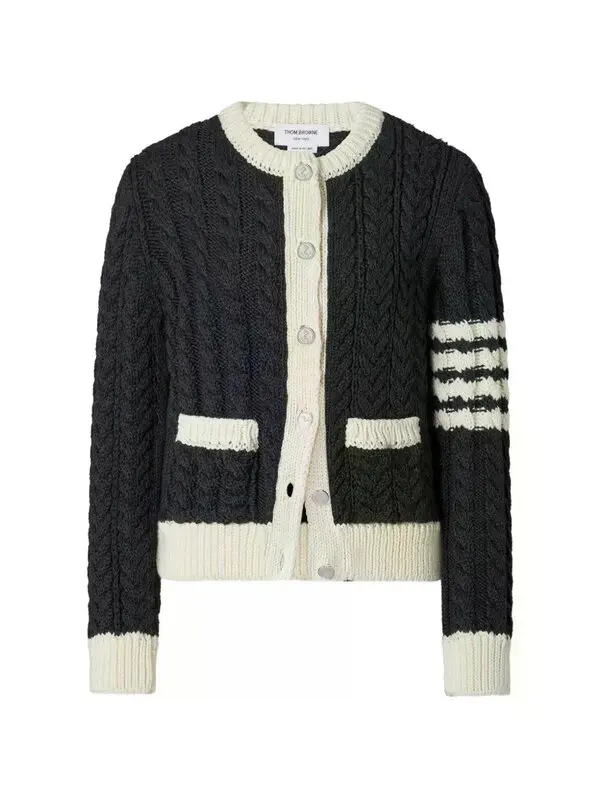 Thom Browne Merino-wool 4-bar Aran-cable Cardigan - Grey
