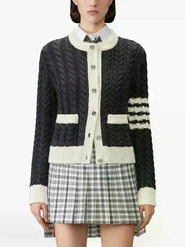 Thom Browne Merino-wool 4-bar Aran-cable Cardigan