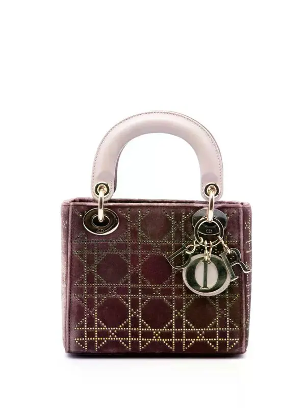 Dior 2011 Mini Bicolor Velvet Cannage Strass Embellished Lady Satchel - Red