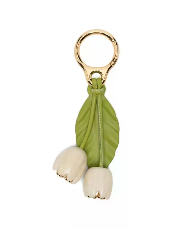 Loewe Floral-charm Calfskin Keyring - Green