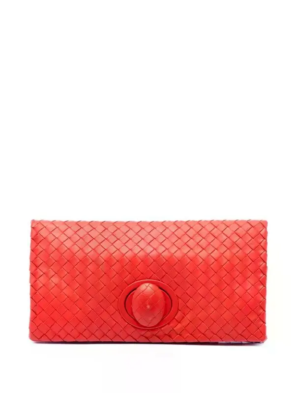 Bottega Veneta Nappa Intrecciato Turn Lock Clutch Bag - Red