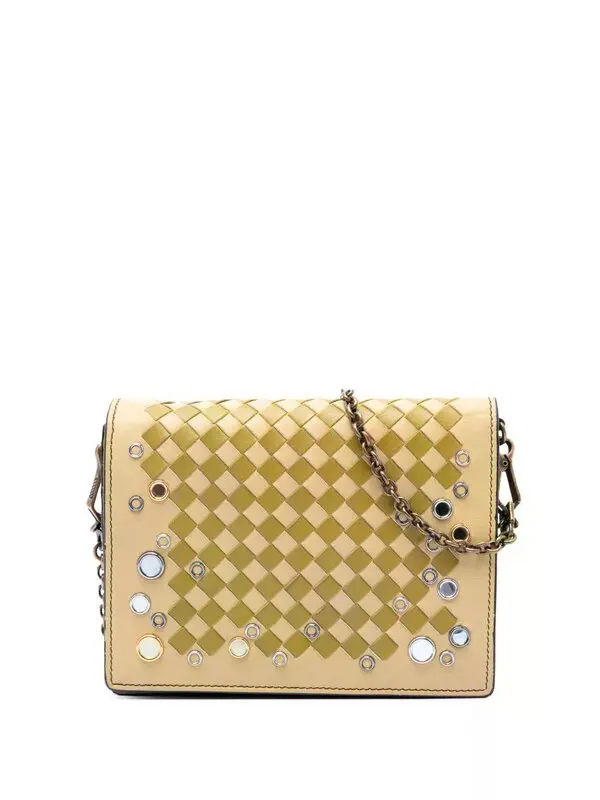 Bottega Veneta 2012-2026 Nappa Intrecciato Studded Wallet On Chain Crossbody Bag - Yellow