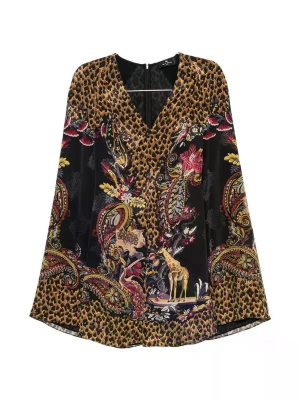 Etro Leopard Print Cape Sleeve Dress - Black