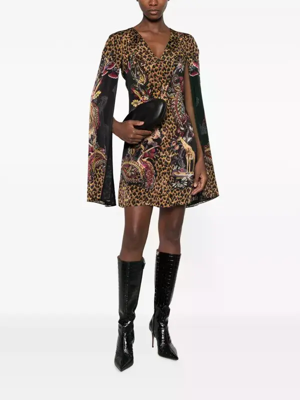 Etro Leopard Print Cape Sleeve Dress