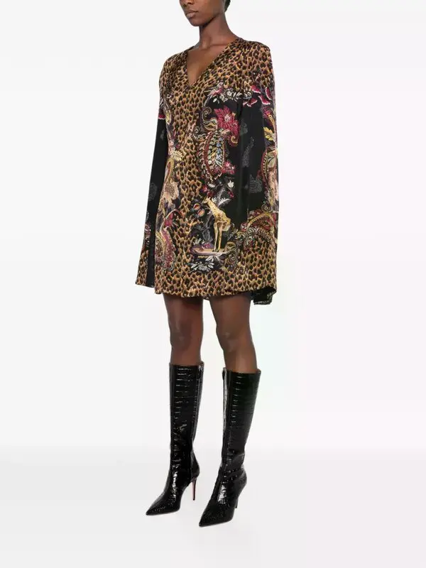 Etro Leopard Print Cape Sleeve Dress