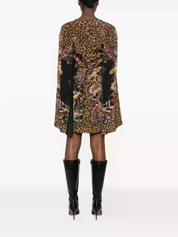 Etro Leopard Print Cape Sleeve Dress