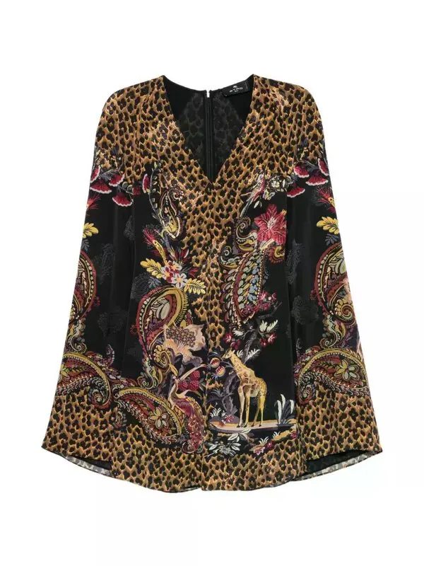Etro Leopard Print Cape Sleeve Dress - Black