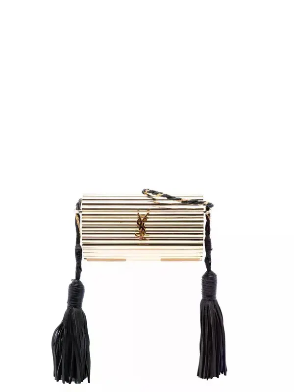 Saint Laurent 2016 Ribbed Acrylic And Lambskin Fringe Monogram Opium Box Bag Crossbody Bag - Gold