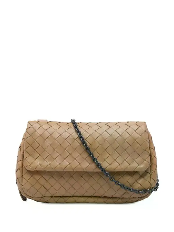 Bottega Veneta 2012-2026 Mini Nappa Intrecciato Expandable Chain Flap Crossbody Bag - Brown