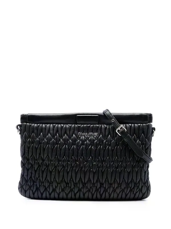 Miu Miu Matelasse Nappa Frame Clutch With Strap - Black