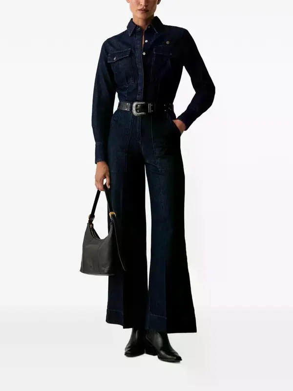 AERONAUTICA MILITARE Dark Washed Denim Wide Leg Jumpsuit - Blue