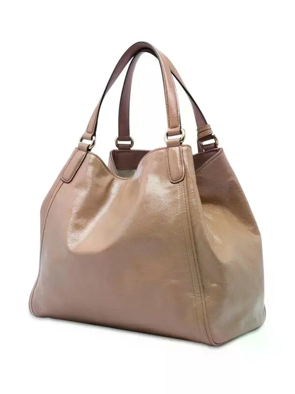 Gucci 2016-2026 Medium Patent Soho Cellarius Tote Bag - Brown