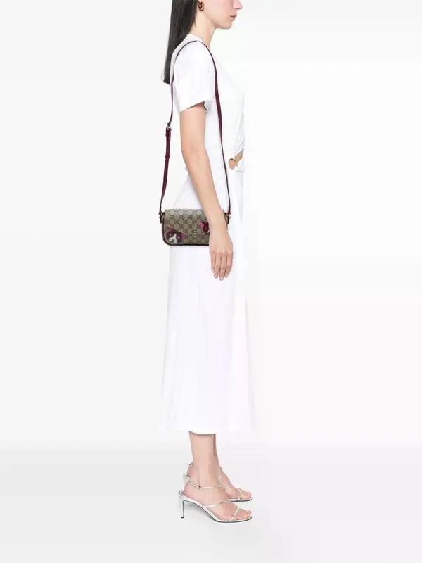 Gucci 2016-2026 Gg Supreme Ophidia Cat Print Crossbody Bag - Neutrals