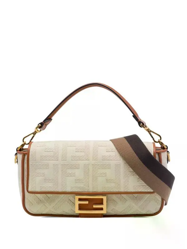 Fendi 2010-2026 Zucca Embroidered Canvas Baguette Satchel - Neutrals