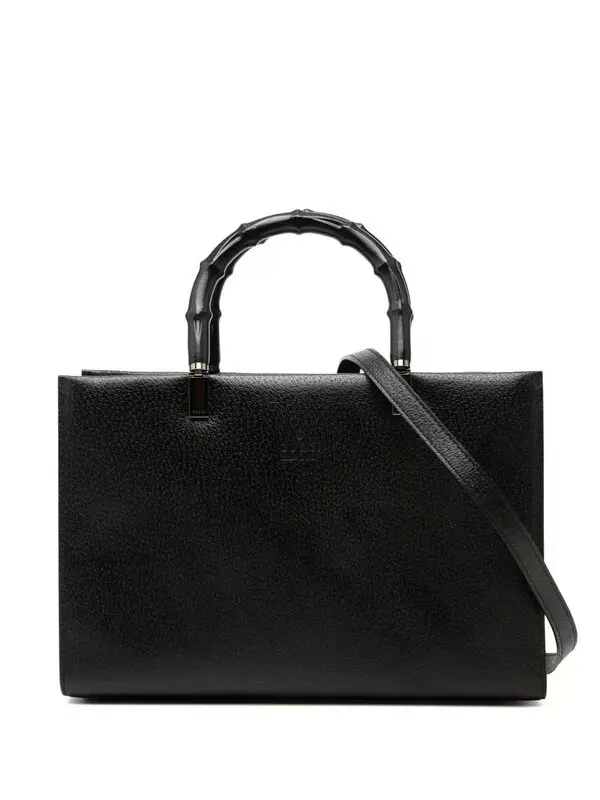 Gucci 20th Century Leather Cinghiale Bamboo Tote Satchel - Black