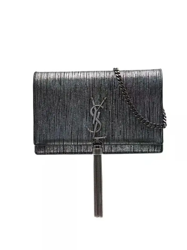 Saint Laurent 2019 Metallic Suede Monogram Kate Tassel Wallet On Chain Crossbody Bag - Silver