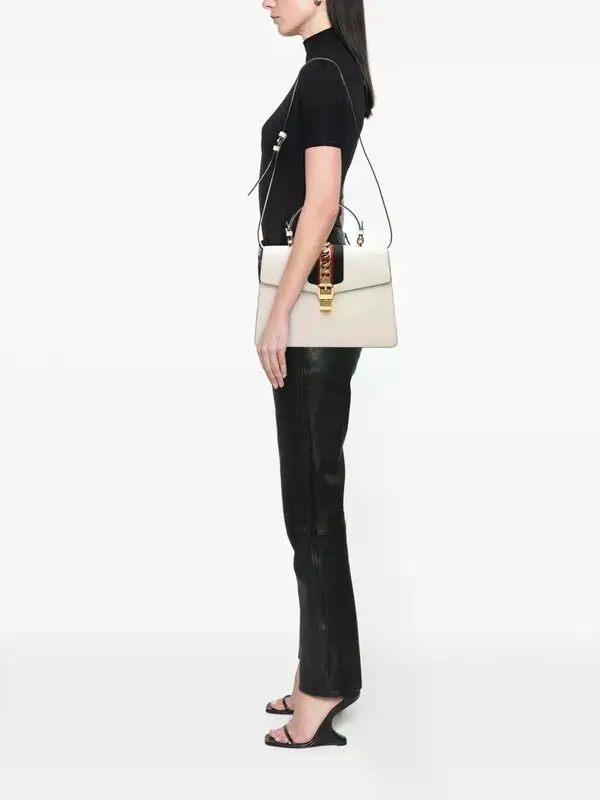 Gucci 2016-2026 Medium Calfskin Web Sylvie Top Handle Bag Satchel