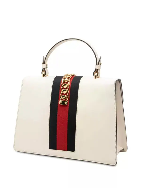 Gucci 2016-2026 Medium Calfskin Web Sylvie Top Handle Bag Satchel