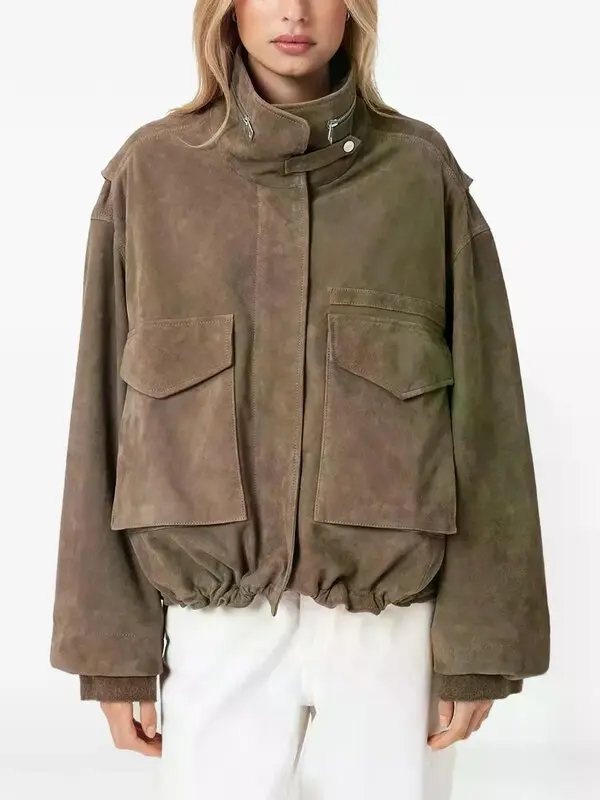 ALLSAINTS Suede Funnel Neck Jacket - Brown