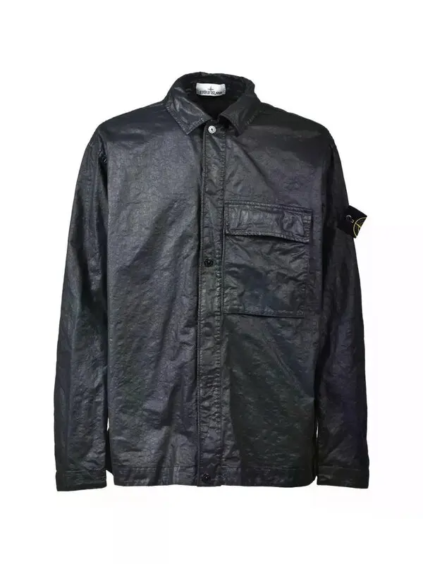 Stone Island Garment-dyed Snap-button Shirt - Black