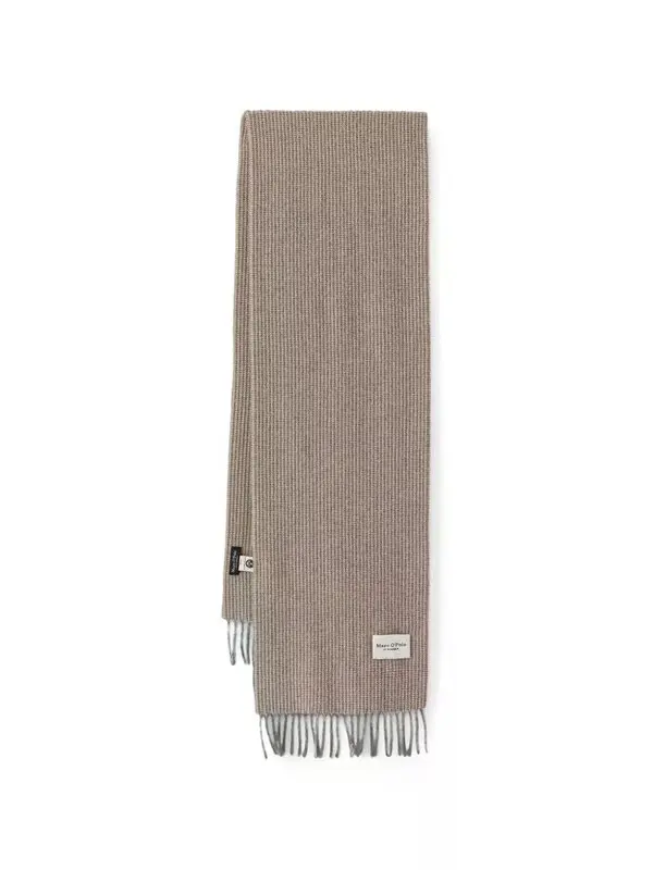Marc O'polo Waffle-knit Fringed Wool Scarf - Brown