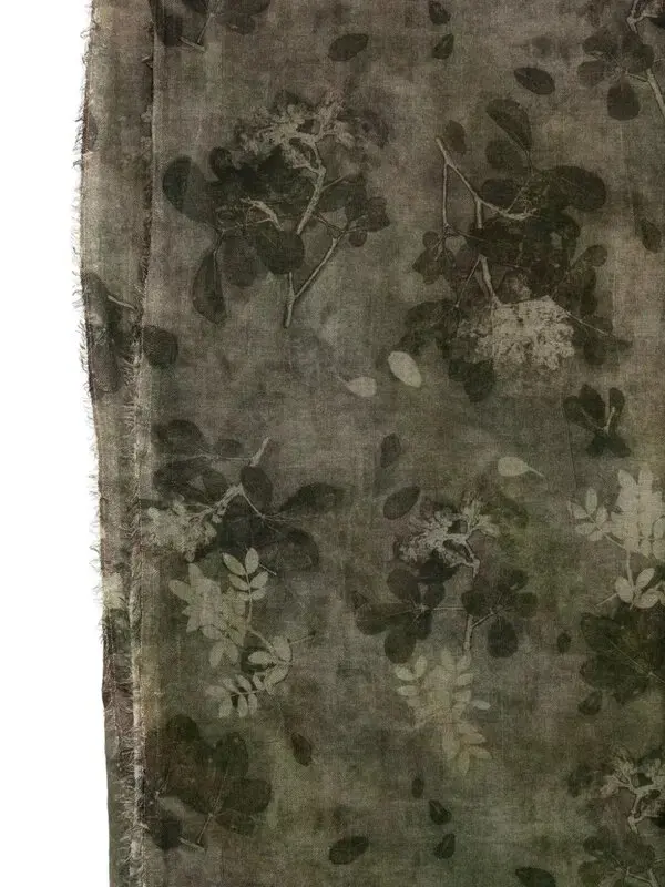 UMA WANG Floral-print Frayed Scarf - Green