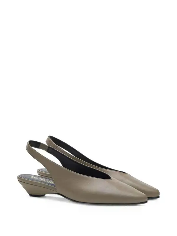 LOTTUSSE Beige Leather Pointed Toe Slingback Pumps