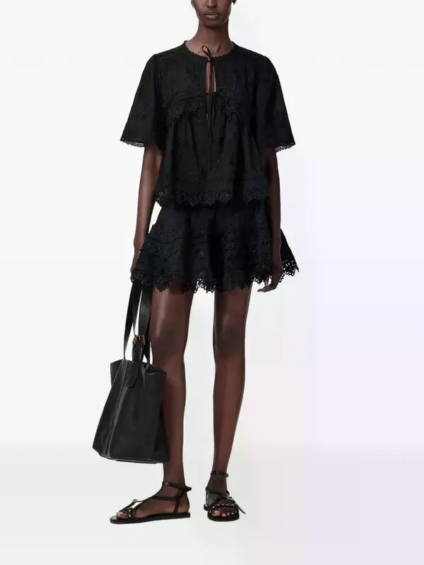 ALLSAINTS Lillith Embroidered Short-sleeve Blouse