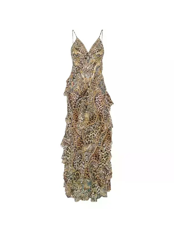 Camilla Ruffled Leopard-print Silk Dress - Brown