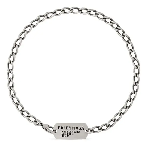 Balenciaga Tags Choker - Antique Silver