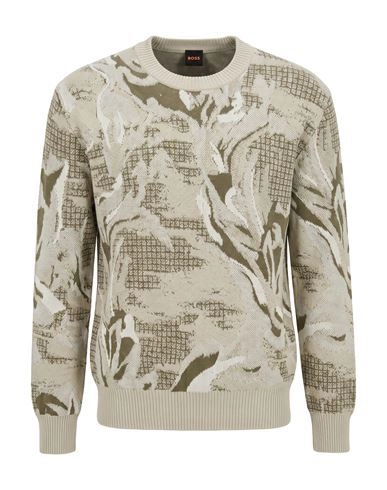 BOSS Intarsia-knit Velvet Crewneck Sweater