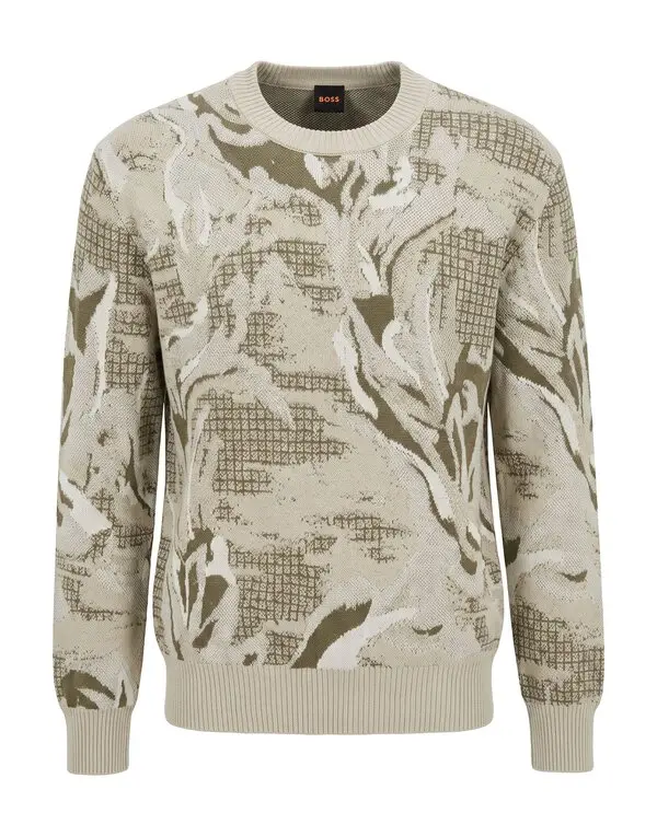 BOSS Intarsia-knit Velvet Crewneck Sweater