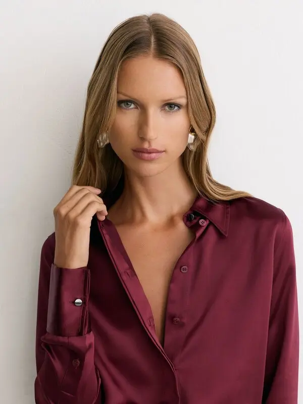 REISS Ameira Silk-satin Concealed-placket Shirt