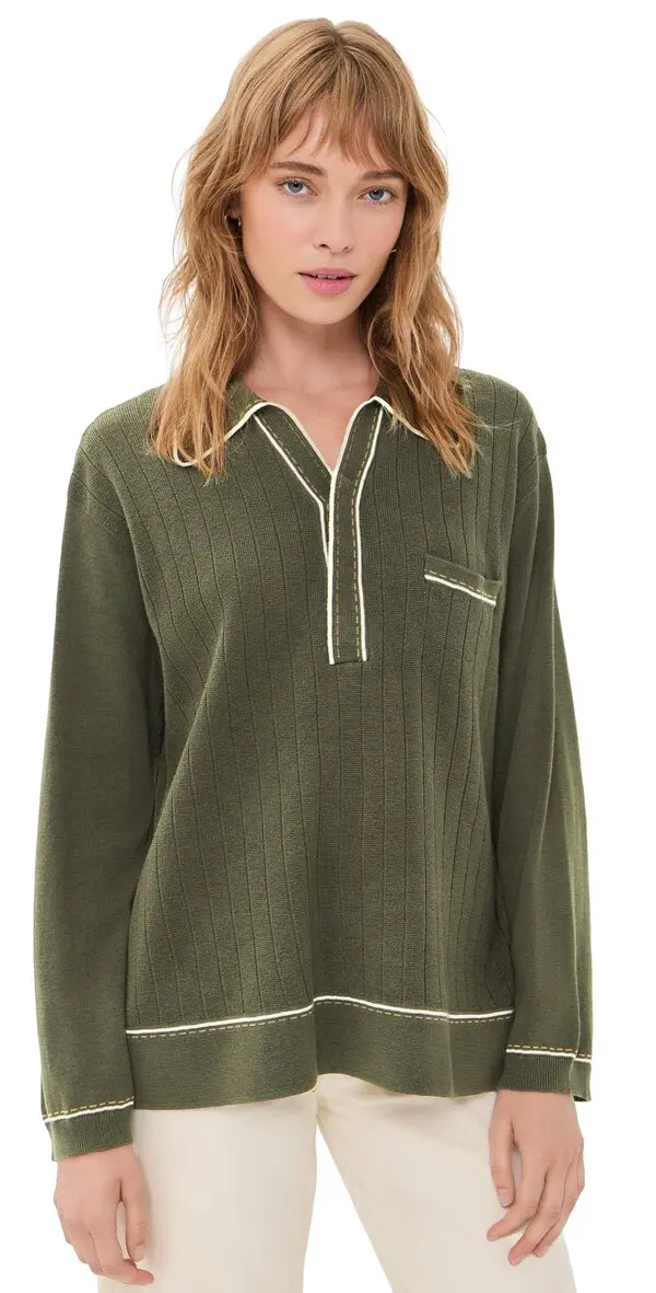 The Great. The Menswear Tipping Polo - Olive
