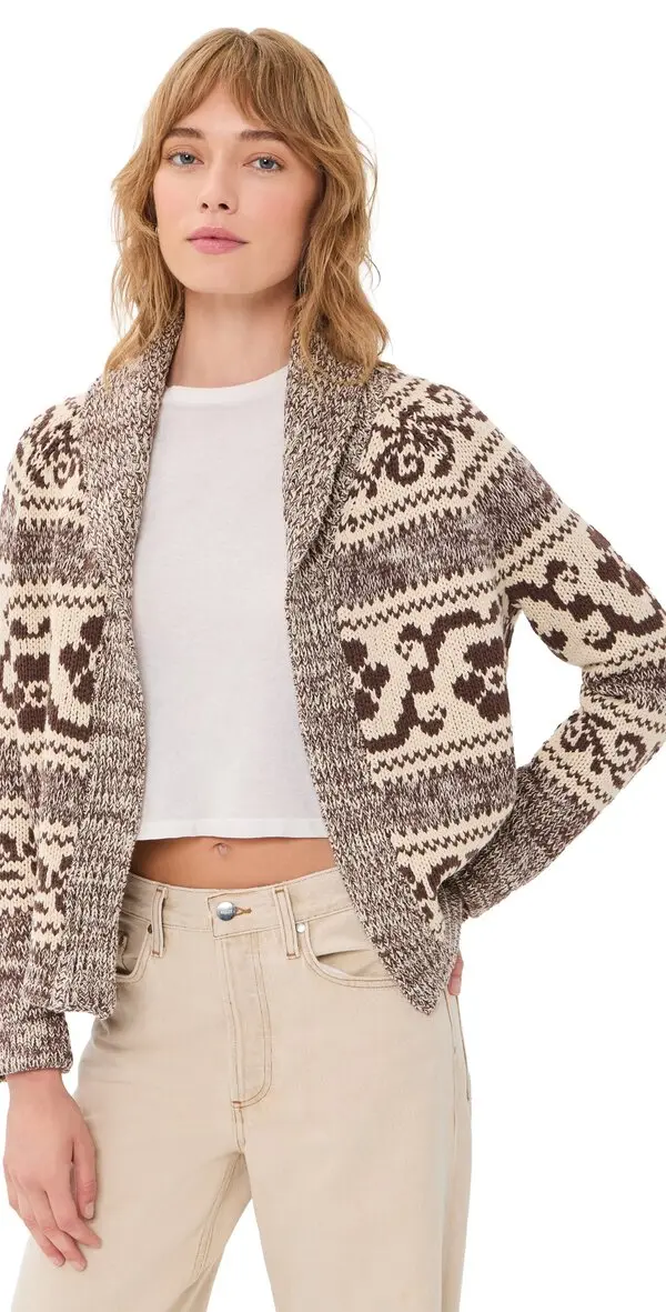 The Great. The Nordic Flower Lodge Cardigan - Marled Chestnut