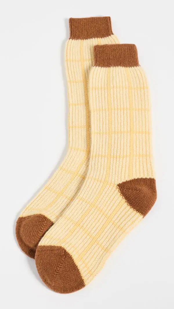 Guest In Residence The Checker Soft Knit Socks - Butter Combo