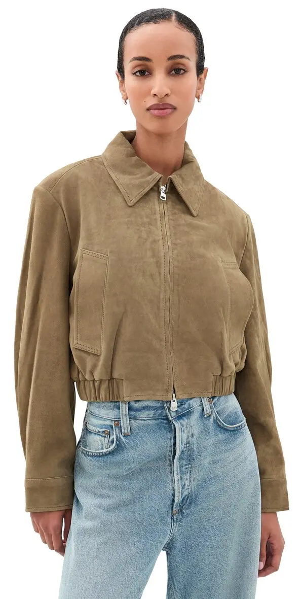 AGOLDE Nahla Cropped Goatskin Suede Jacket - Canopy