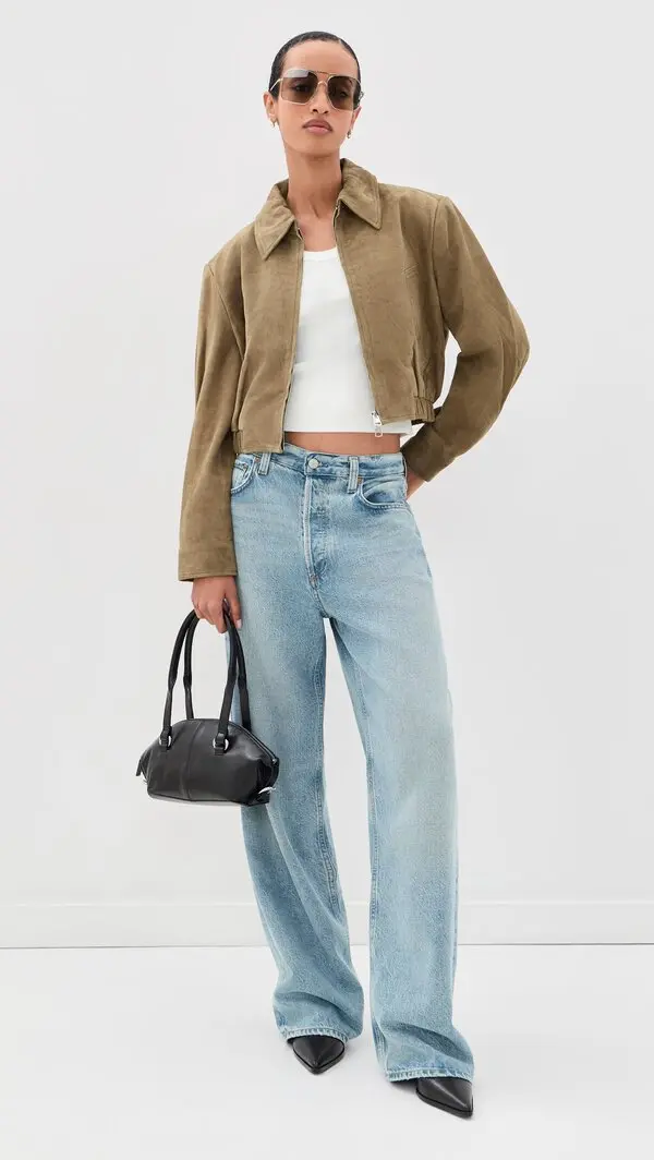 AGOLDE Nahla Cropped Goatskin Suede Jacket