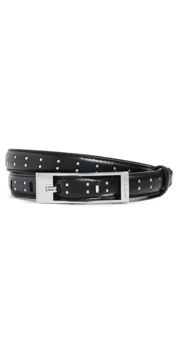 ANINE BING Elly Smooth Leather Studded Belt - Black