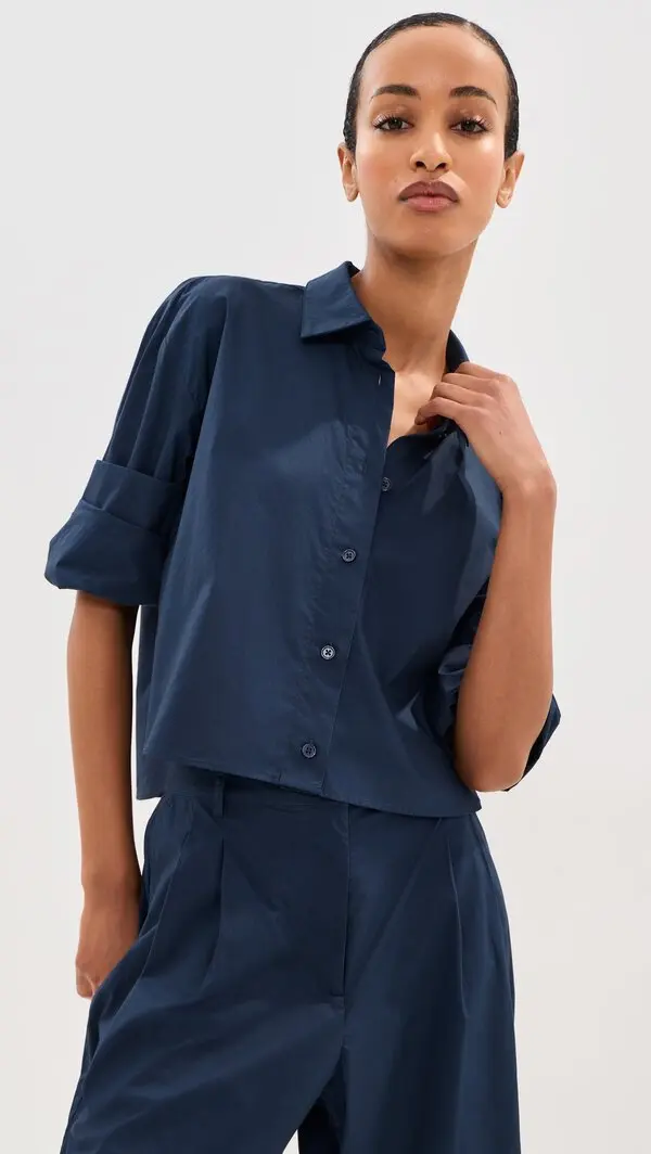 LE BOP Felicity Boxy Cropped Poplin Button Down Shirt