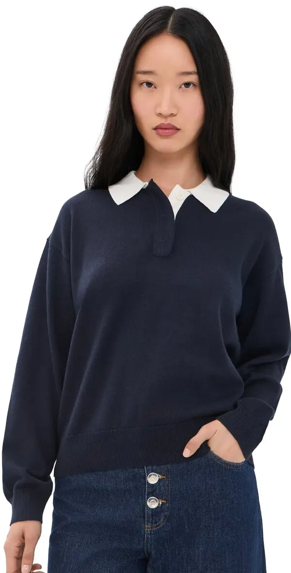 ALEX MILL Bond Street Cashmere Polo Top - Navy